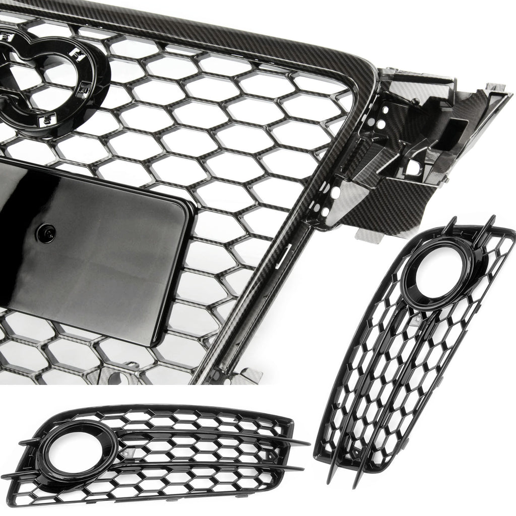 Audi A4 B8 RS4 Style Carbon Fibre Honeycomb Front Grille & Fogs S-Line ...